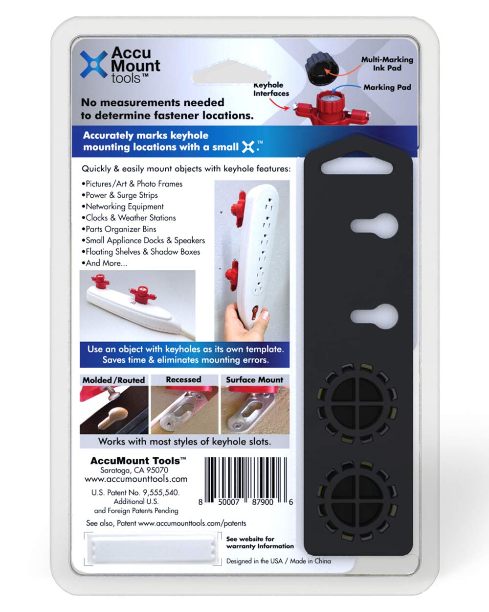 Keyhole Companion Marking Tool Set – Mount/Hang Items that have Keyhole Slots Without Measuring; Tools Mark Fastener Locations on Walls. Picture hanging, mount power strips, use w/keyhole hangers, etc