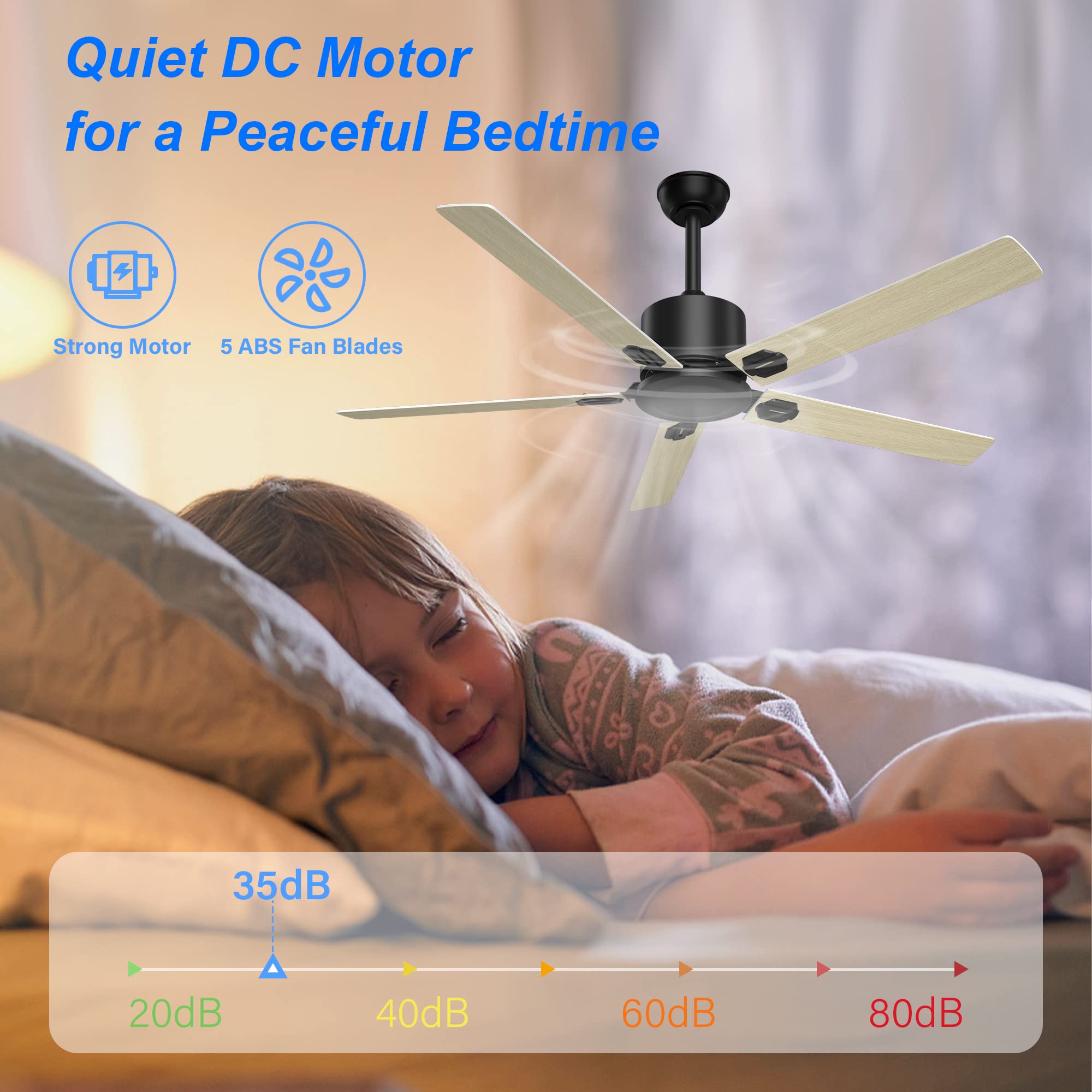 BECLOG Ceiling Fans with Lights and Remote, 52 Inch Outdoor Modern Black Fan for Patio Farmhouse Bedroom