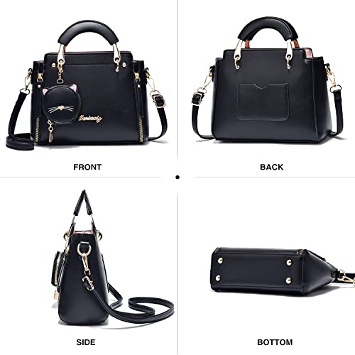 XIAOYU Fashion Purses and Handbags for Women Ladies Leather Top Handle Satchel Shoulder Bags Small Totes (Black)