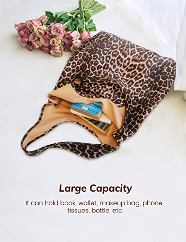 Heesch Tote Bag Leopard Hobo Bag Cheetah Print Hippie Bag Fabric Shopping Bag Cloth Purse for Women (Leopard)