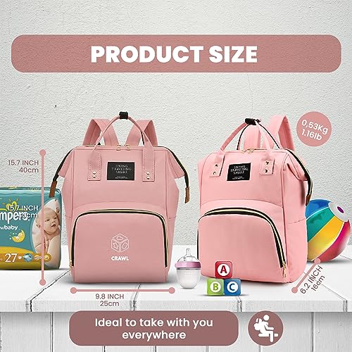 CRAWL Diaper Backpack, Bag, Waterproof Backpack, Baby Girl, Baby Boy, Back Pack, Newborn, Red, Blue, Pink, Multicolored, Backpack (Pink)