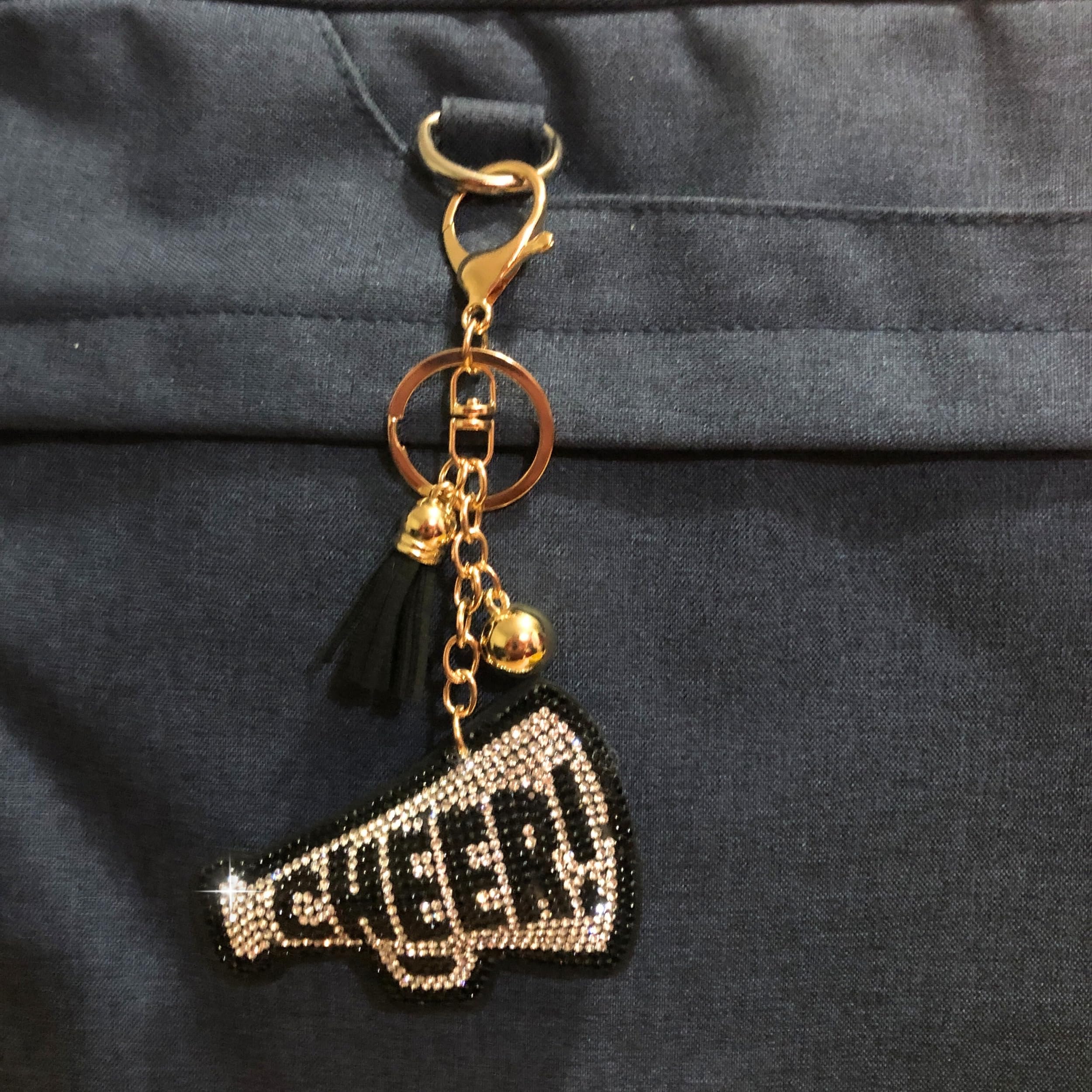 Popfizzy Bling Cheer Keychain for Girls and Women, Rhinestone Cheer Bag Charm, Cheerleader Gifts, Cheerleading Megaphone Backpack Key Chain