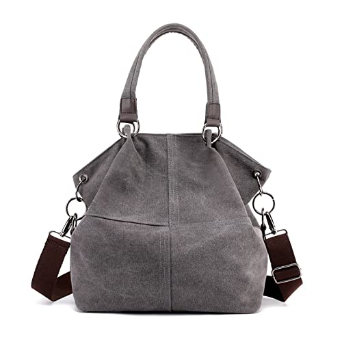 Eamom canvas tote bag for women hobo crossbody bags shoulder purses and handbags large capacity travel bag (Gray)