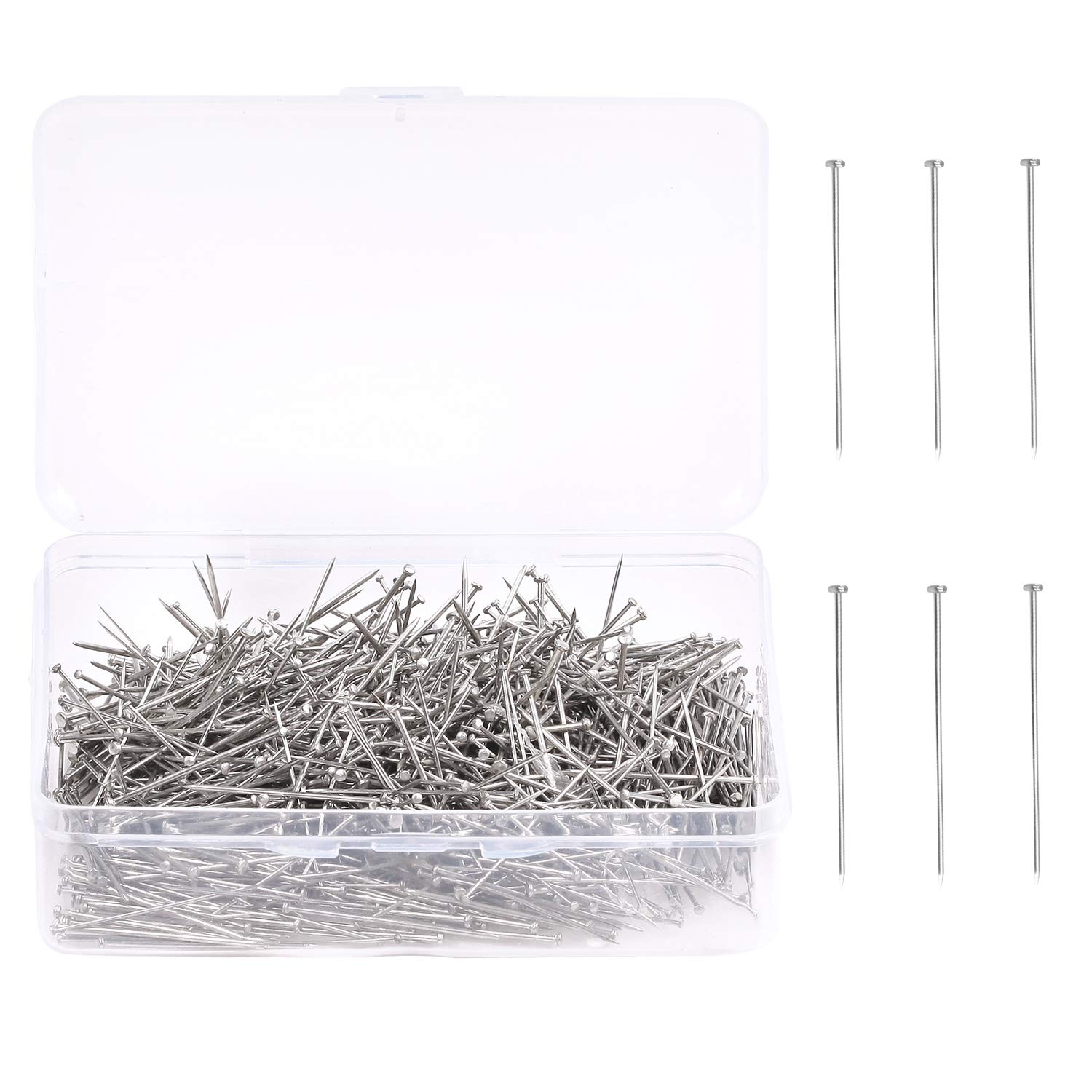 1000PCS Straight Pins, Durable Stainless Steel Dressmaker Pins, Straight Pins Sewing with Plastic Boxes, Fine Satin Pins, Flat Head Pins for Jewelry Making, Sewing Crafts