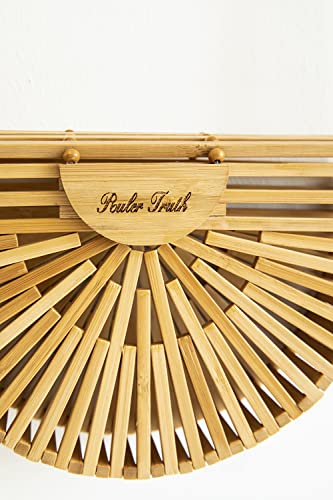 RULER TRUTH Handwoven Bamboo Bag Natural Shoulder Bag with Leather Straps Women's Handmade Straw Purse