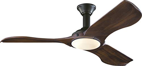 Monte Carlo 3MNLR56BKD-V1 Minimalist Mid-Century Energy Star 56" Outdoor Ceiling Fan with LED Light and Remote, 3 Hand Carved Balsa Wood Blades, Matte Black