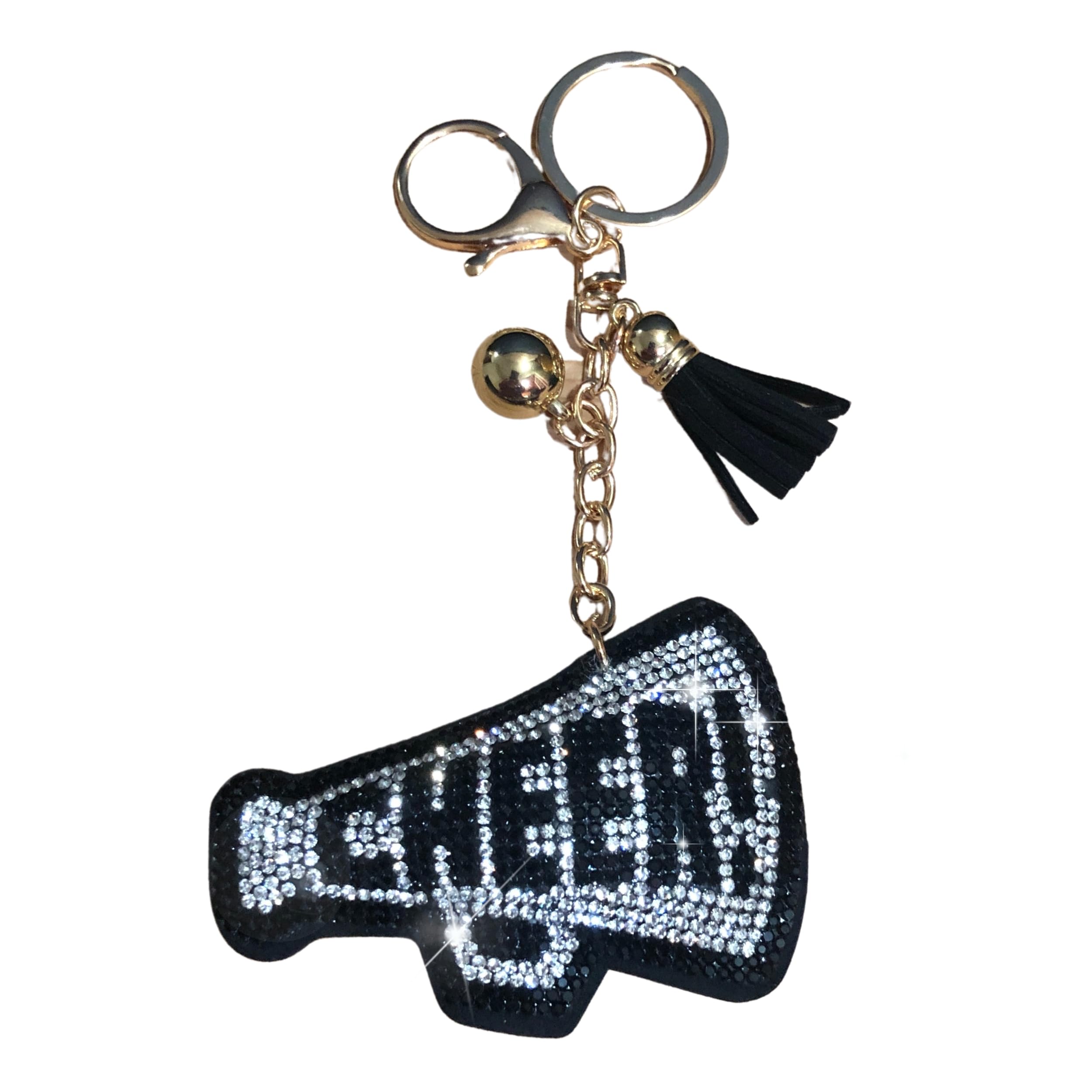 Popfizzy Bling Cheer Keychain for Girls and Women, Rhinestone Cheer Bag Charm, Cheerleader Gifts, Cheerleading Megaphone Backpack Key Chain