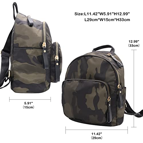 Women Nylon Backpack Anti-theft Fashion Casual Lightweight Travel Shoulder Bag Waterproof Bag (Camo)