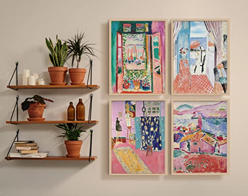 Matisse Wall Art Prints - Set of 4 Henri Aesthetic Posters for Aesthetic Room Decor, Art Exhibition Matisse Prints Pink Posters Framable Art Cute Impressionist Group of Prints (8x10)