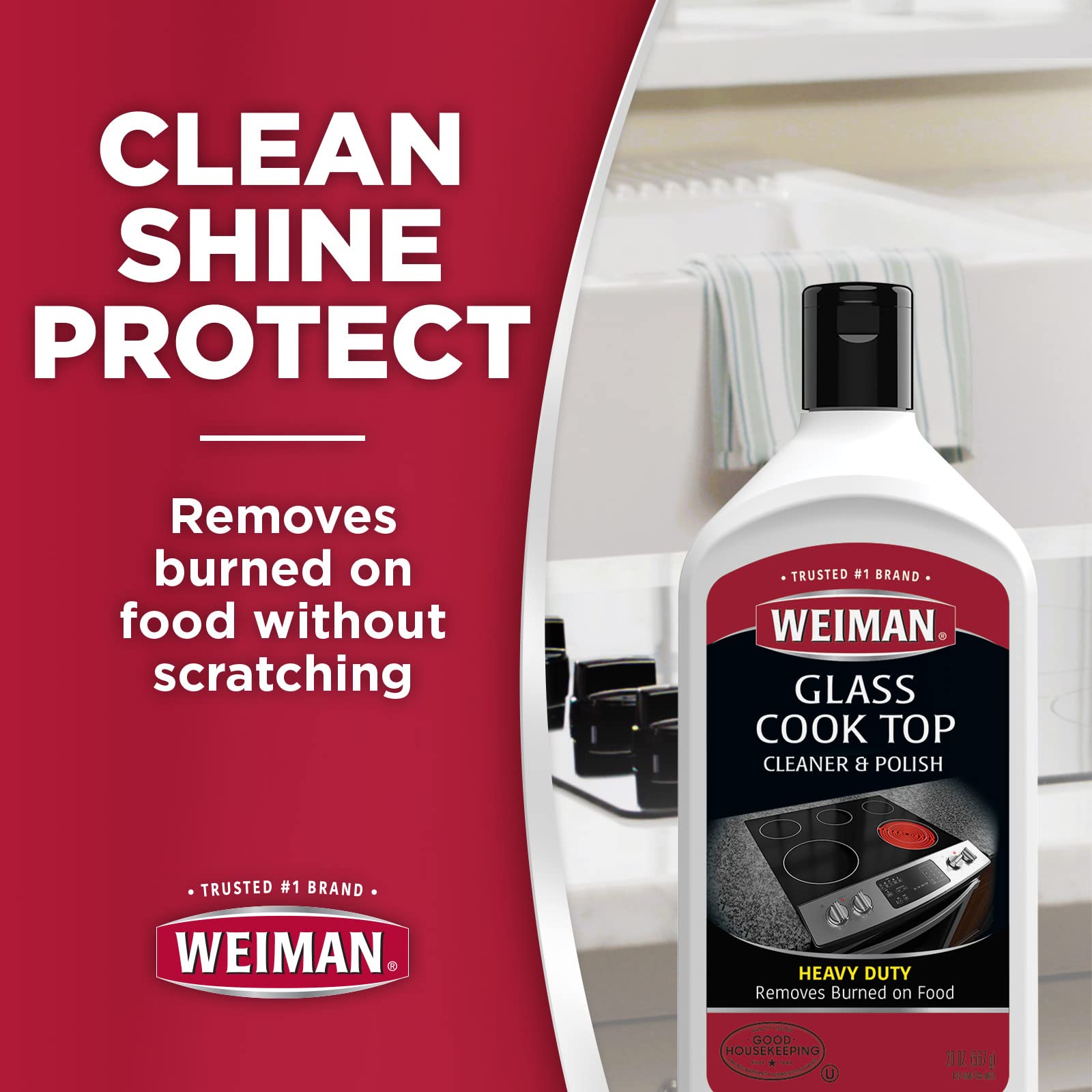 Weiman Non-Abrasive, No Scratch Induction Glass Ceramic Stove Cooktop Heavy Duty Cleaner and Polish, 20 Ounce