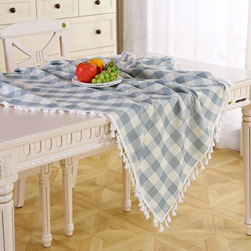 Kaysun Checkered Tablecloths for Rectangle Tables, Classic Buffalo Table Cloth 55''x70'' Light Grey Blue, Cotton Linen Table Cover for Thanksgiving Kitchen Holiday Outdoor Picnic Decoration