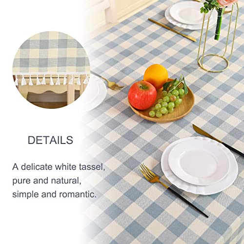 Kaysun Checkered Tablecloths for Rectangle Tables, Classic Buffalo Table Cloth 55''x70'' Light Grey Blue, Cotton Linen Table Cover for Thanksgiving Kitchen Holiday Outdoor Picnic Decoration