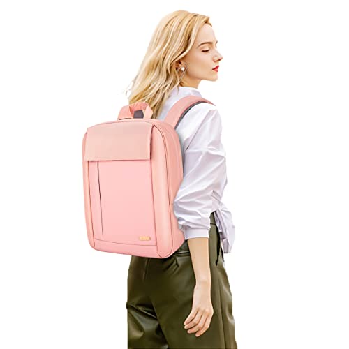 Voova Travel Laptop Backpack for Men Women, Slim Lightweight Backpack Bookbag with Laptop Compartment for Work Business and College, Waterproof Computer Bag Fits 14-15.6 Inch Notebook, Pink