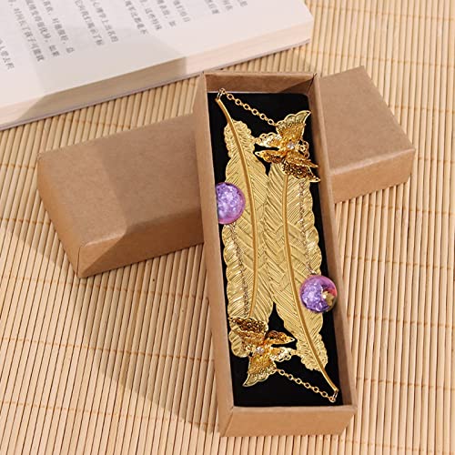 QEZEZA Metal Feather Bookmark, Handmade Gifts Bookmarks for Book Lovers, Teachers, Kids, Women and Men 2 Pack (Purple)