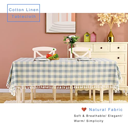 Kaysun Checkered Tablecloths for Rectangle Tables, Classic Buffalo Table Cloth 55''x70'' Light Grey Blue, Cotton Linen Table Cover for Thanksgiving Kitchen Holiday Outdoor Picnic Decoration