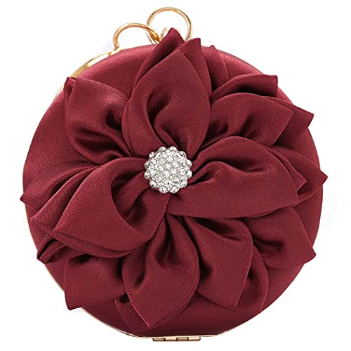 Barode Women Evening Bag Satin Flower Clutch Purse Wedding Party Prom Handbag (Red)