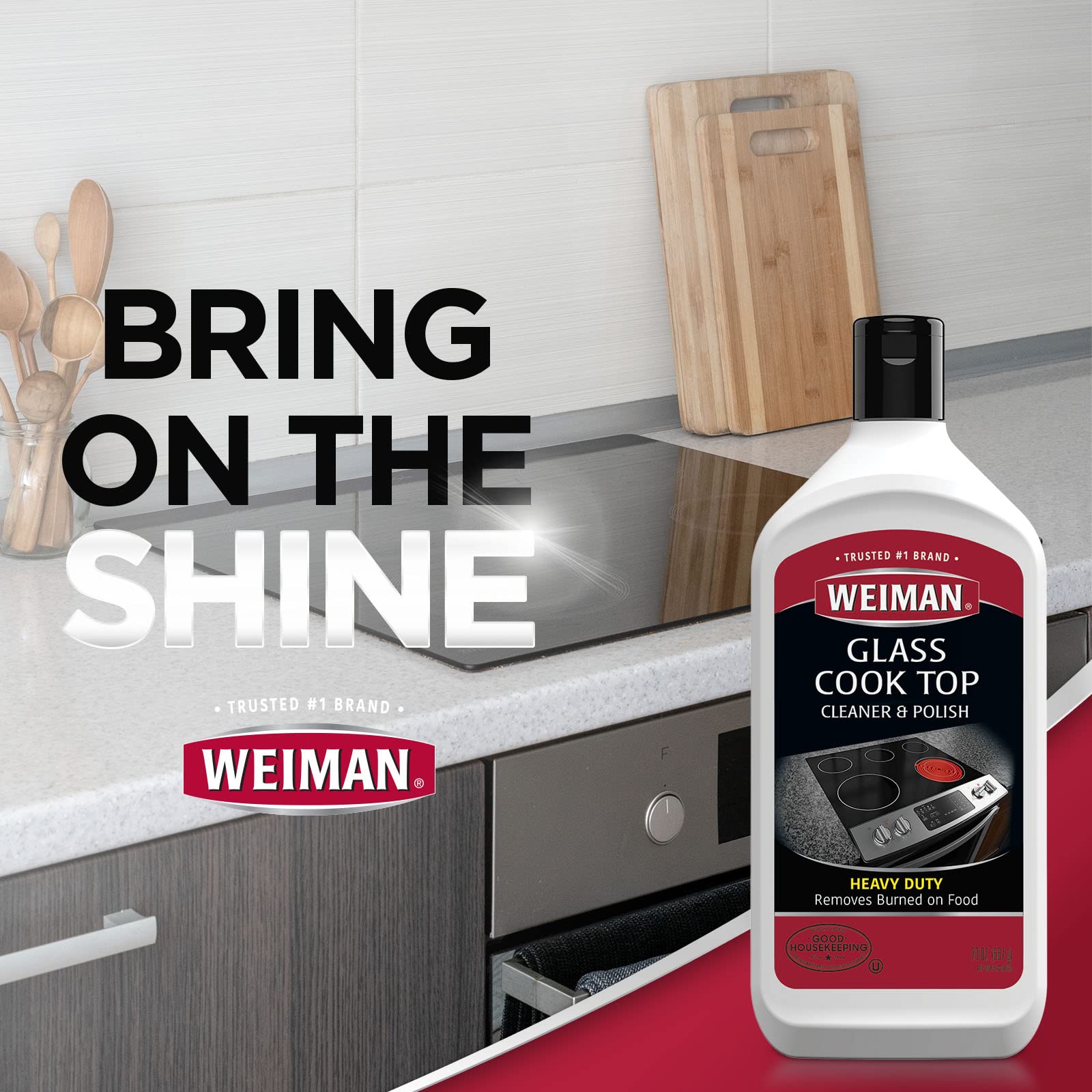 Weiman Non-Abrasive, No Scratch Induction Glass Ceramic Stove Cooktop Heavy Duty Cleaner and Polish, 20 Ounce