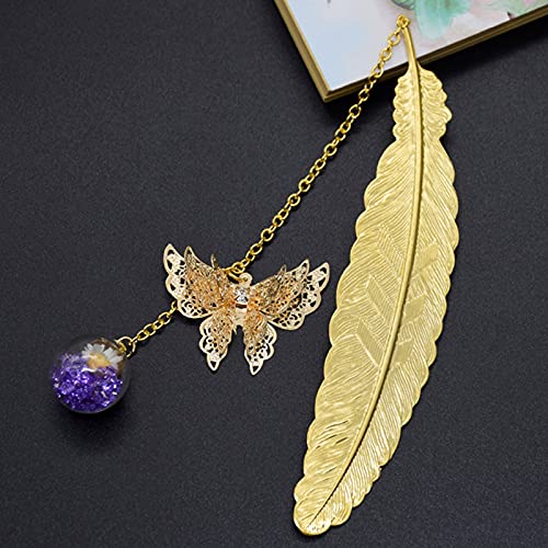 QEZEZA Metal Feather Bookmark, Handmade Gifts Bookmarks for Book Lovers, Teachers, Kids, Women and Men 2 Pack (Purple)