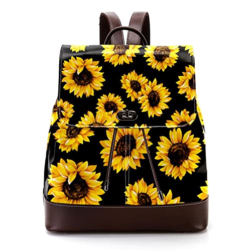 Sunflower Black Women Leather Backpack Anti-theft Casual Shoulder Bag Fashion Ladies Satchel Bags