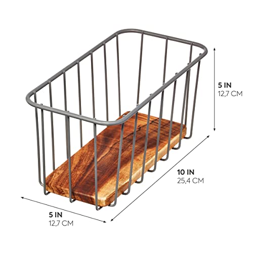 The Ría Safford Collection by iDesign Pantry Wire Basket with Acacia Wood, 10" x 5" x 5", Charcoal