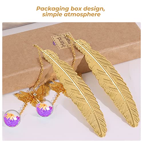 QEZEZA Metal Feather Bookmark, Handmade Gifts Bookmarks for Book Lovers, Teachers, Kids, Women and Men 2 Pack (Purple)