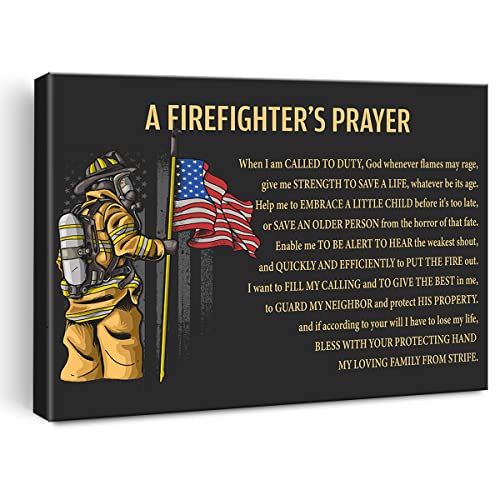 Motivational Art Wall Decor a Firefighter's Prayer Canvas Print Framed Firefighter Painting for Home Office Wall & Tabletop Decor