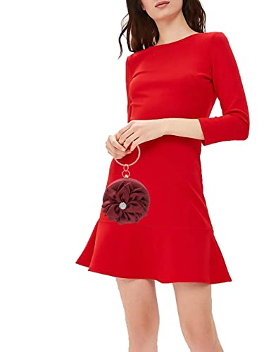 Barode Women Evening Bag Satin Flower Clutch Purse Wedding Party Prom Handbag (Red)