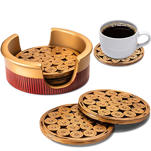 Gifts for Men or Women, 12 Gauge Shell Creative Coasters for Drinks, Coasters with Holder for Coffee Table, Wooden Table, Outdoor, Living Room, Kitchen, Rustic Bar Decorations