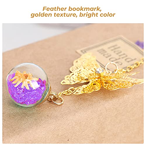 QEZEZA Metal Feather Bookmark, Handmade Gifts Bookmarks for Book Lovers, Teachers, Kids, Women and Men 2 Pack (Purple)