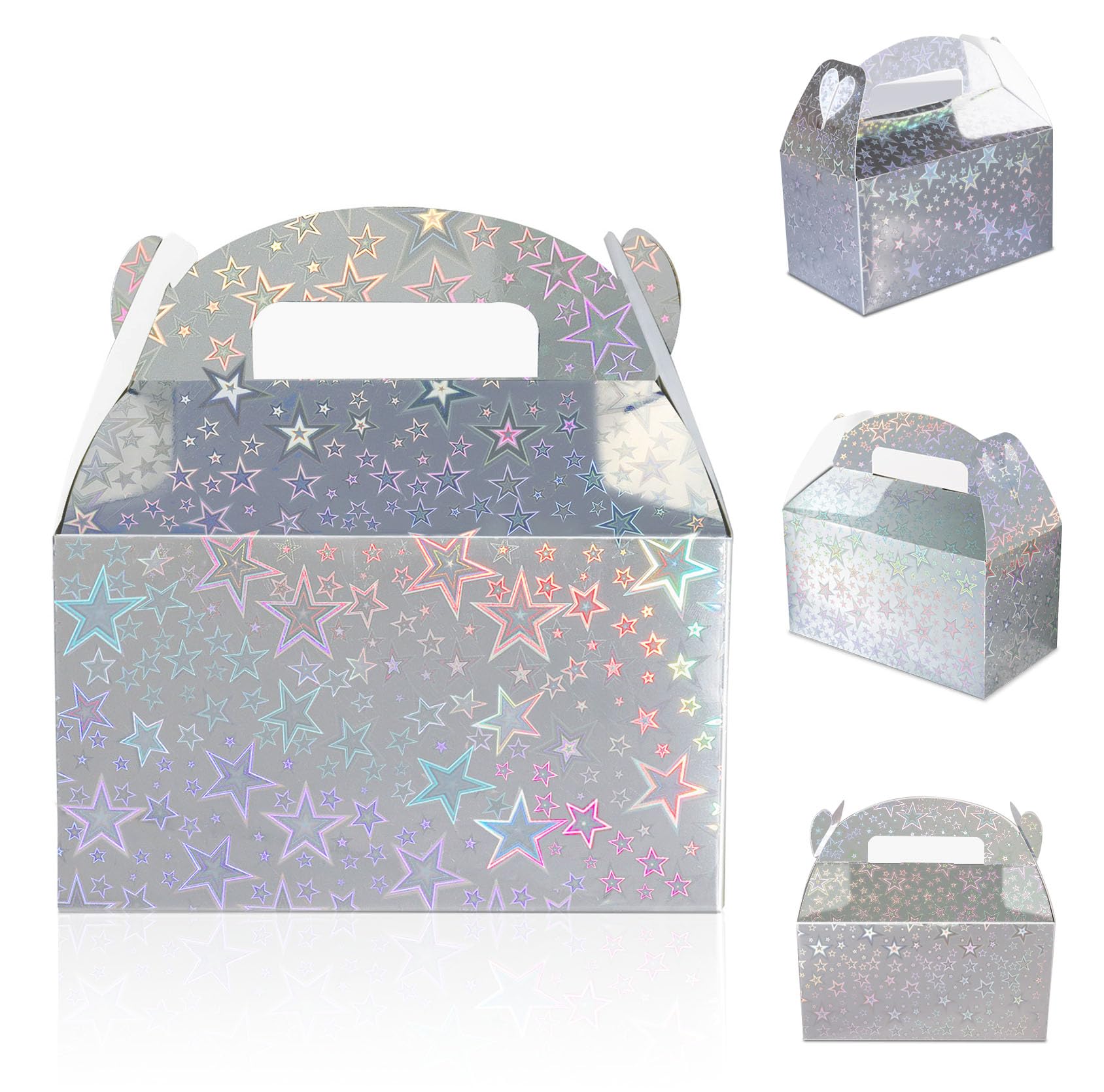 Naleyber Rainbow Party Favor Treat Boxes 16pcs Thickened Paper Gift Gable Box, Candy Snack Goodie Bag for Birthdays, Wedding, Holidays, Vivid Colored