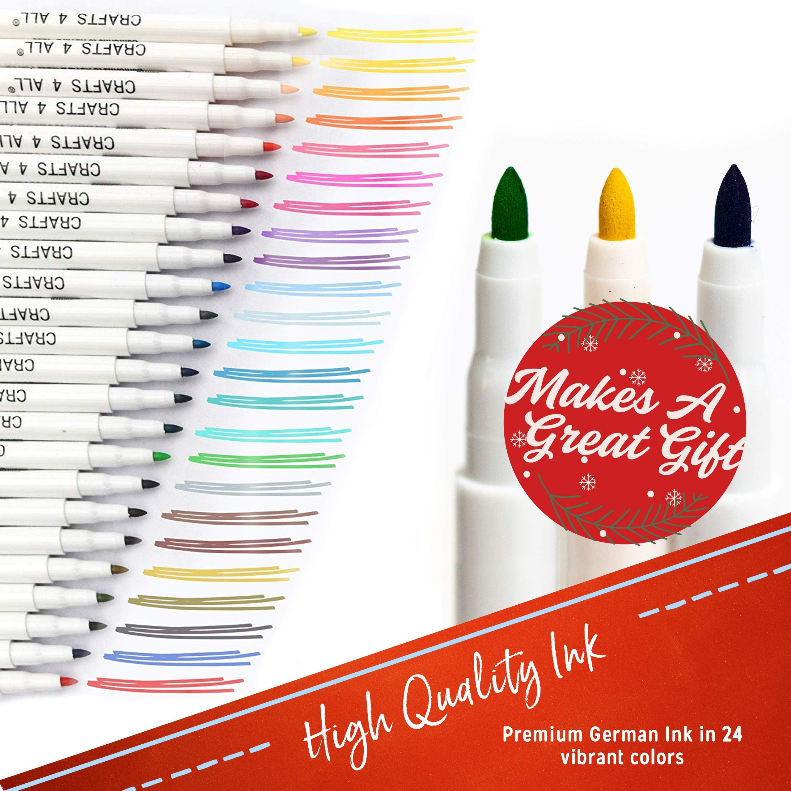Crafts 4 All Fabric Pens for Clothes - Pack of 24 No Fade, Fabric Markers Permanent For Clothes - No Bleed, Machine Washable Shoe Markers for Fabric Decorating - Laundry Marker, Erases Stains Easily
