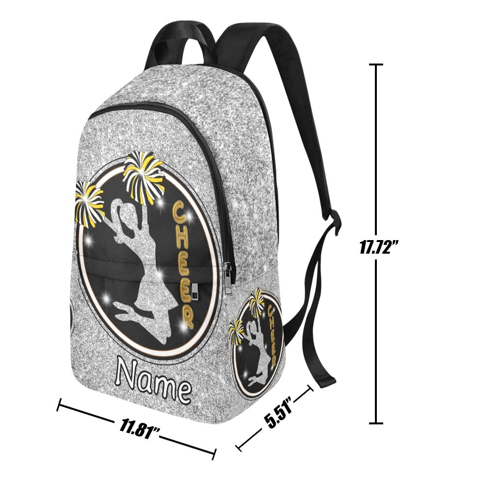 CUXWEOT Personalized Cheerleader Girl Silver Print Backpack with Name Custom Travel Daypack Bag for Man Woman Gifts