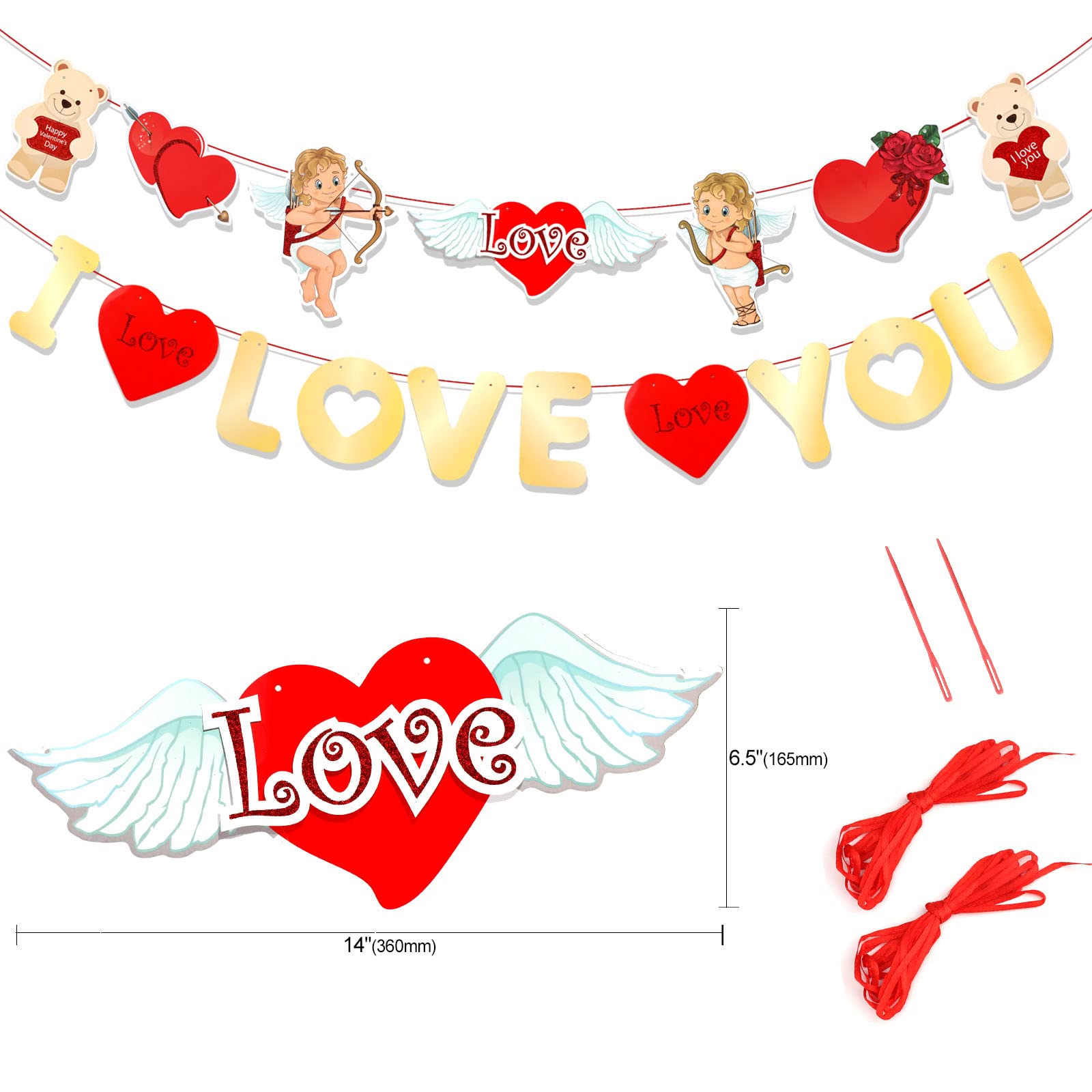 Valentine's Day Hanging Decoration Set, Valentines Day Hanging Conversation Hearts Swirls and Banner, Ceiling Hanging Cards Dangling Window Wall Decor-Valentine's Day Party Decorations Supplies