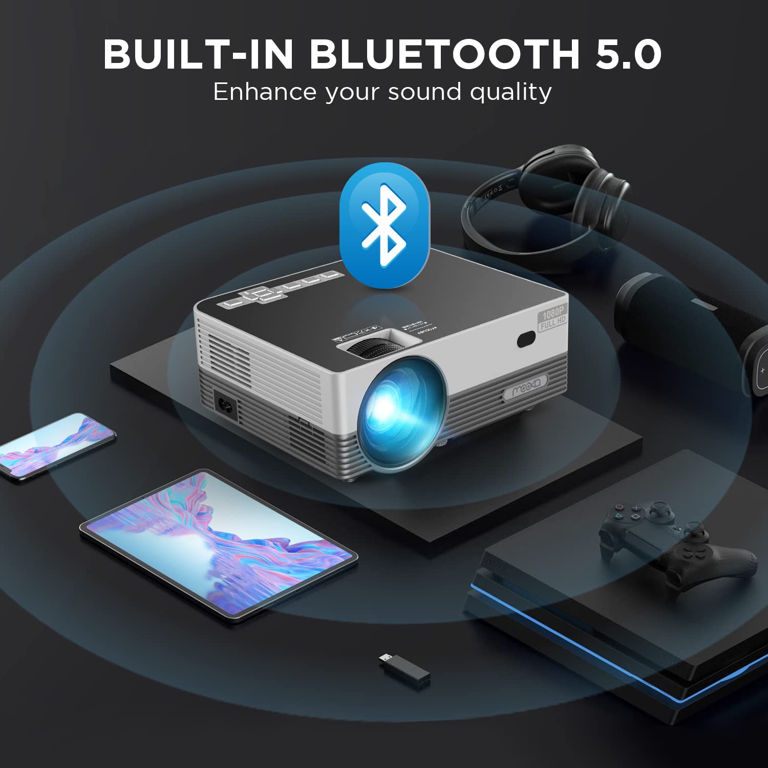Projector with WiFi and Bluetooth, Native 1080P Movie Projector with 8500L HD, 4K & 300" Screen Supported, Mini WiFi Video Projector, Protable Projector with Carrying Bag
