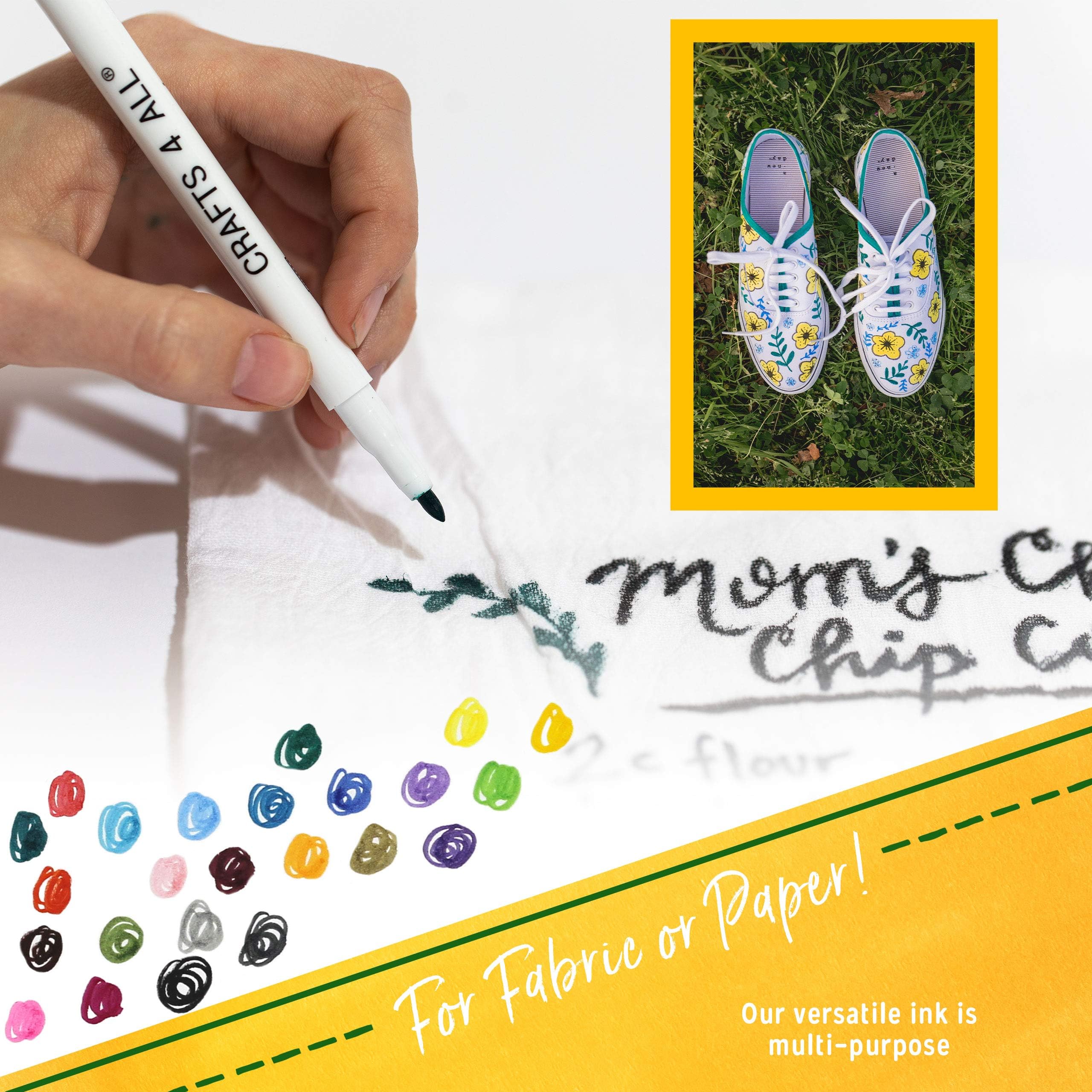 Crafts 4 All Fabric Pens for Clothes - Pack of 24 No Fade, Fabric Markers Permanent For Clothes - No Bleed, Machine Washable Shoe Markers for Fabric Decorating - Laundry Marker, Erases Stains Easily