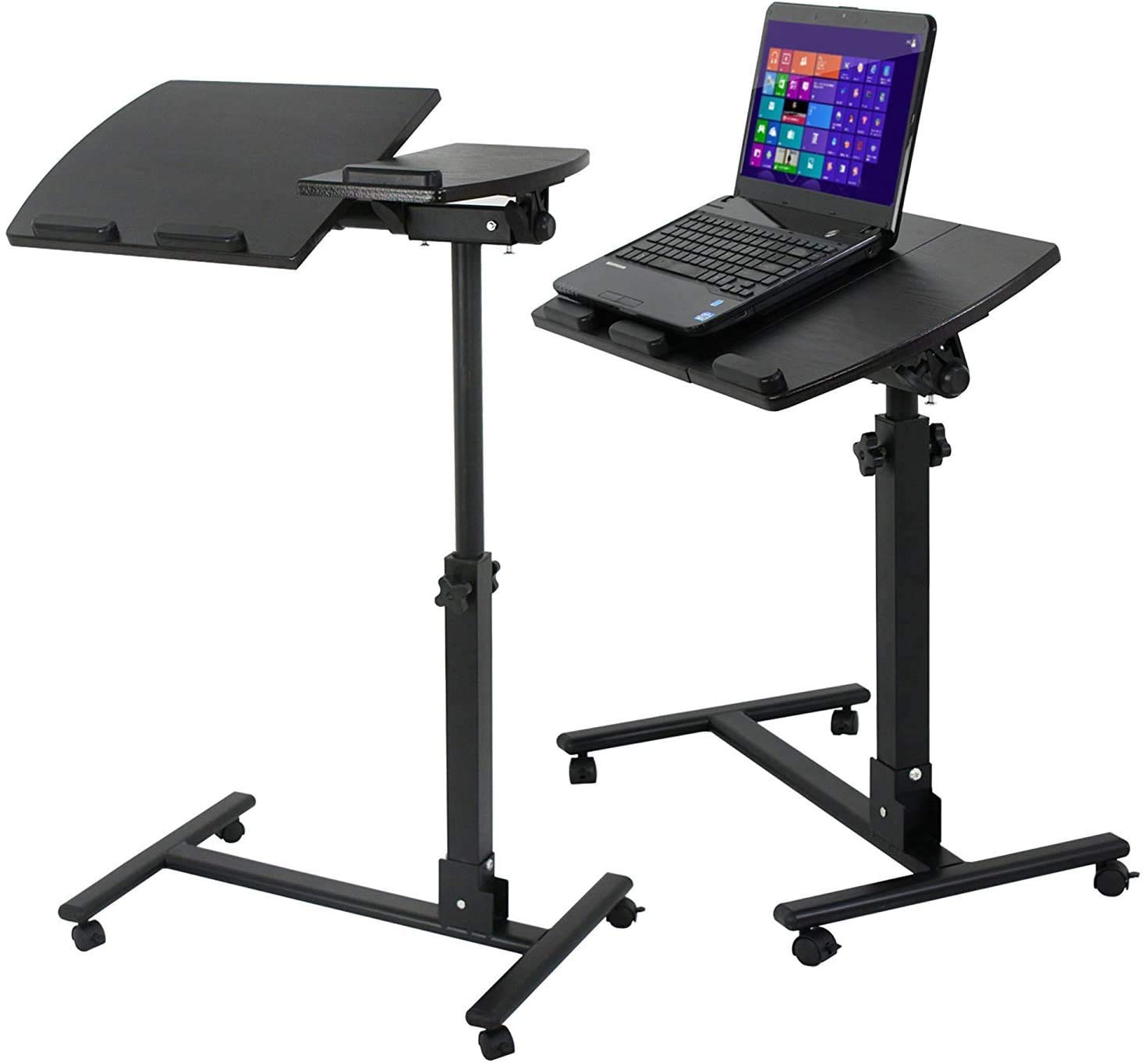 ZENY Mobile Laptop Stand Overbed Table Rolling Desk Cart Adjustable Sit-Stand Laptop Computer Desk Bedside Standing Desk, Height Adjutable 24'' to 35''