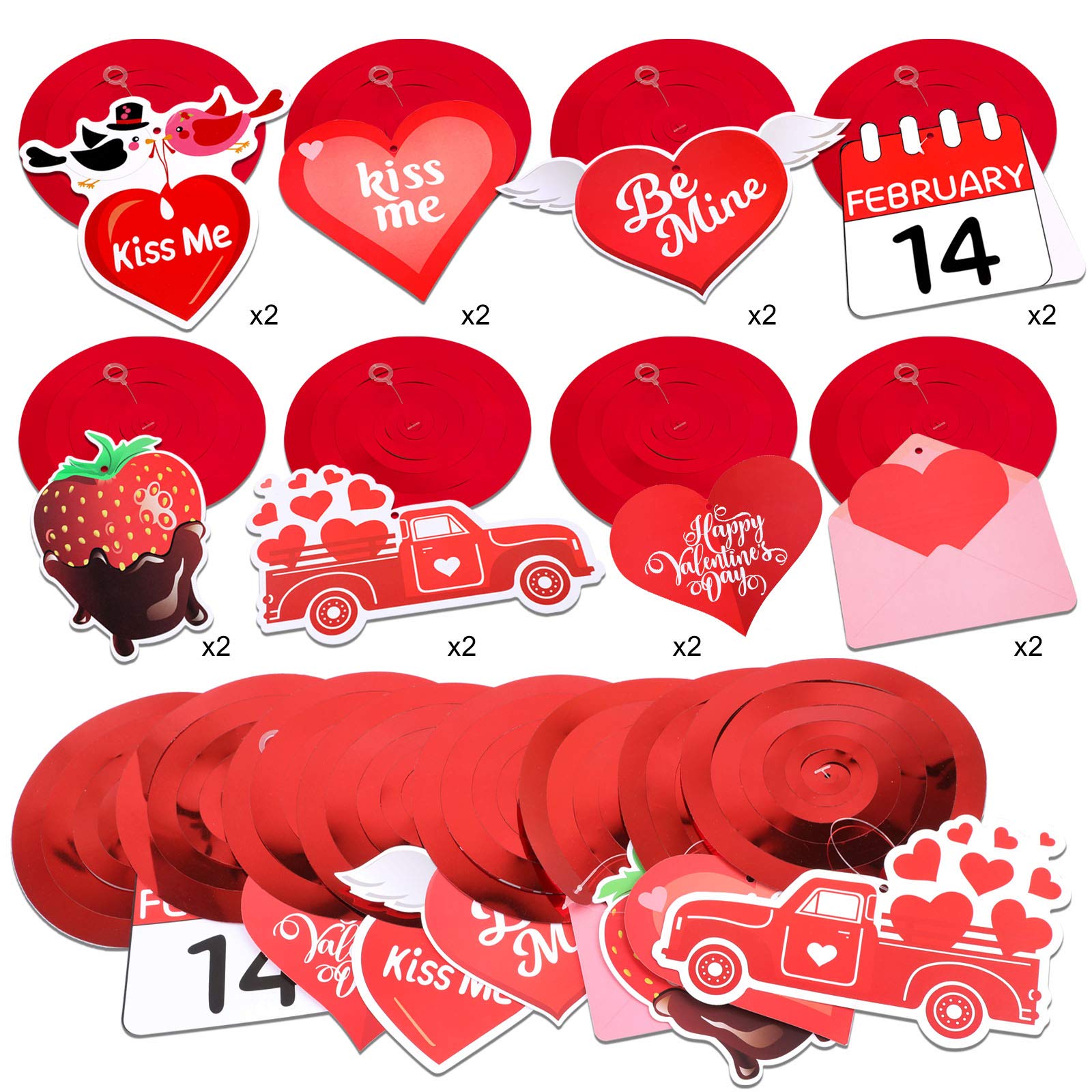 Valentine's Day Hanging Decoration Set, Valentines Day Hanging Conversation Hearts Swirls and Banner, Ceiling Hanging Cards Dangling Window Wall Decor-Valentine's Day Party Decorations Supplies