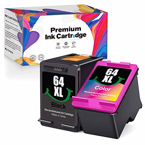 64XL Ink Cartridge Combo Pack High Yield Replacement for HP Ink 64 64 XL for Envy Photo 7858 7855 7155 6255 6252 7120 6232 7158 7164 Envy 7255e 7955e 7958e Tango X Printer (1 Black, 1 Tri-Color)