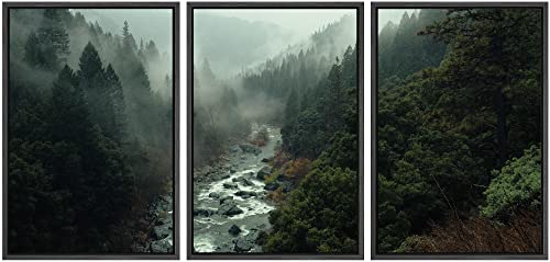 SIGNWIN 3 Piece Framed Canvas Wall Art Woodland Nursery Decor Forest Rivers Canvas Prints Home Artwork Decoration for Living Room,Bedroom - 24"x36"x3 Black