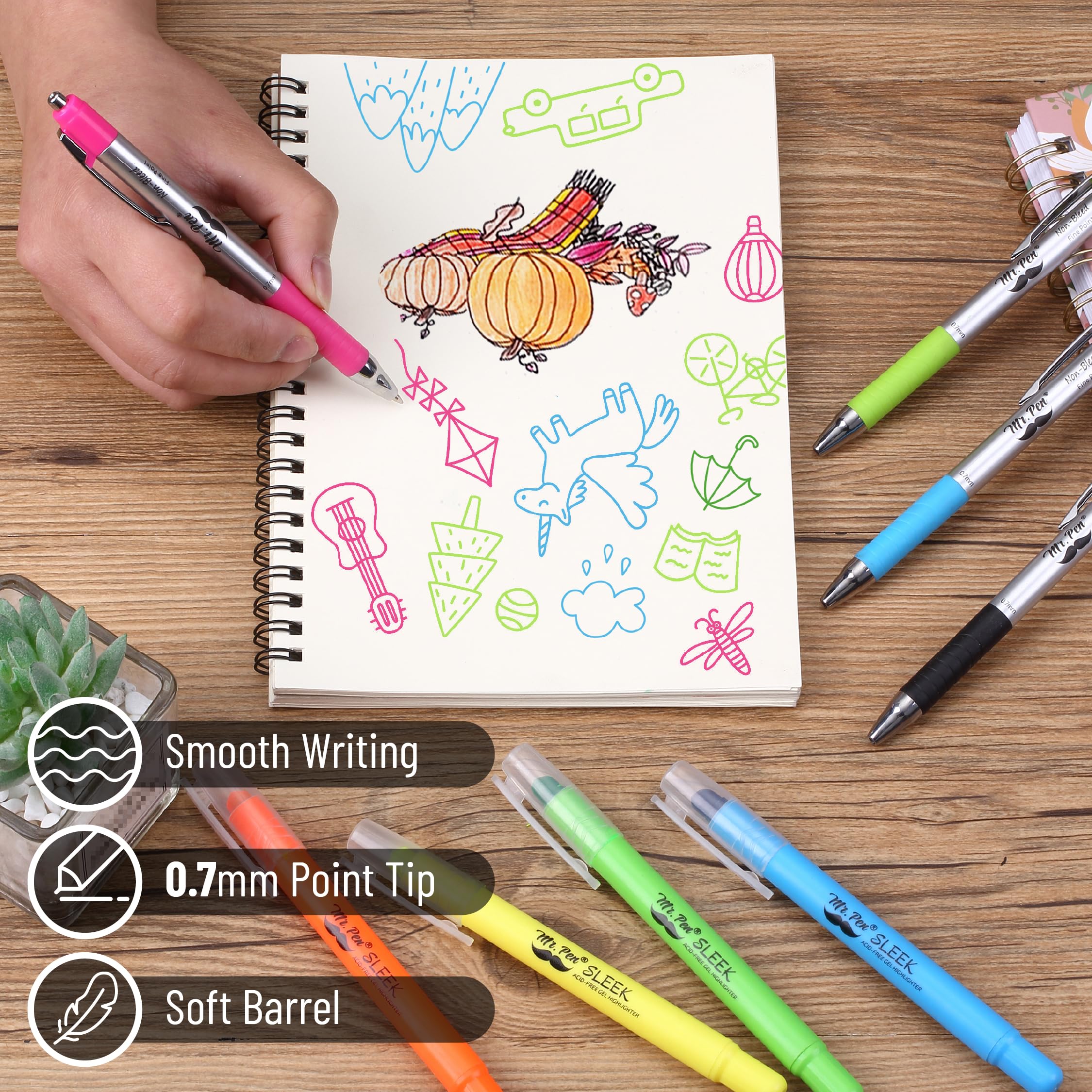 Mr. Pen- Bible Highlighters and Pens No Bleed, 8 Pack, Bible Journaling Kit, Bible Pens No Bleed Through, Gel Highlighters, Bible Markers No Bleed Through, Bible Study Kit, Christian Gifts