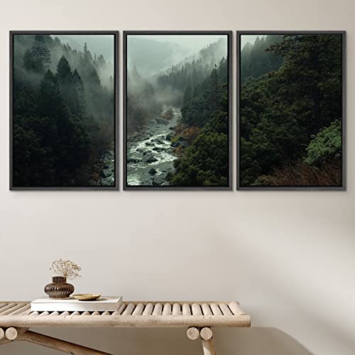 SIGNWIN 3 Piece Framed Canvas Wall Art Woodland Nursery Decor Forest Rivers Canvas Prints Home Artwork Decoration for Living Room,Bedroom - 24"x36"x3 Black