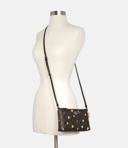 COACH Womens Zip Top Crossbody (IM/Brown Black Multi With Vintage Mini Rose Print)