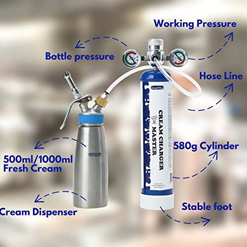 GreatWhip Whipped Cream Chargers 9 Cylinder 615 gram Pure N2O 0.99 Liter Nitrous Tank Compatible with Cream Whippers (9 Cylinders)