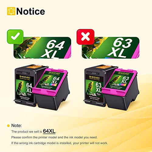 64XL Ink Cartridge Combo Pack High Yield Replacement for HP Ink 64 64 XL for Envy Photo 7858 7855 7155 6255 6252 7120 6232 7158 7164 Envy 7255e 7955e 7958e Tango X Printer (1 Black, 1 Tri-Color)