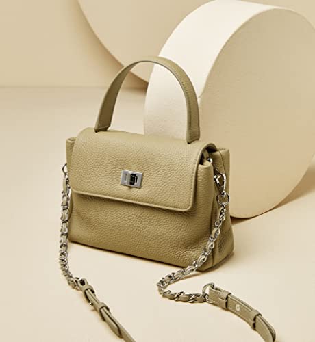DORIS&JACKY Genuine Leather Top Handle Handbags Small Satchel Crossbody Purse With Lock Flap (3-Grey)