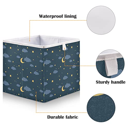 ALAZA Collapsible Storage Cubes Organizer,Night Sky with Moon Stars and Cloud Storage Containers Closet Shelf Organizer with Handles for Home Office