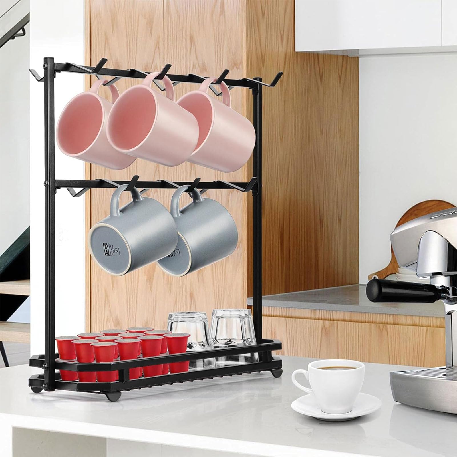 FANGSUN Large Coffee Mug Holder Stand Countertop, Mug Tree Rack for 14 Mugs, 2 Tier Counter Mug Display Storage, Metal Wire Tea Cup Holder for Coffee Station Kitchen Organizer, Not Included Mugs