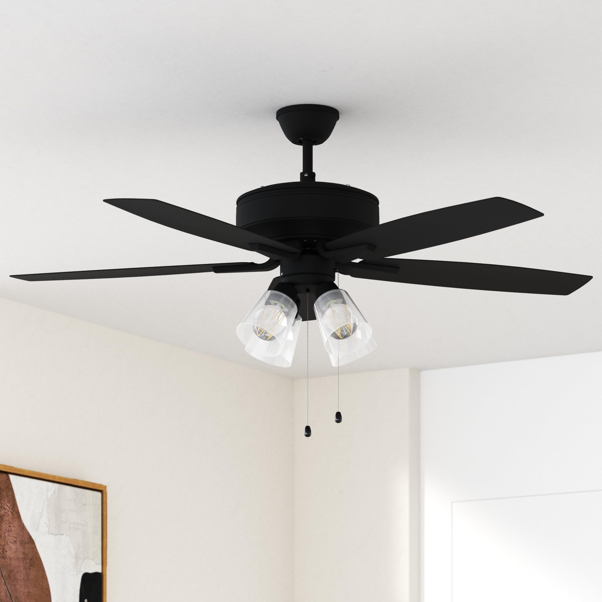 Craftmade P104FB5-52FBGW Pro Plus 52" Ceiling Fan with LED Lights & Pull Chain, 5 Reversible Flat Black/Greywood MDF Blades, Flat Black