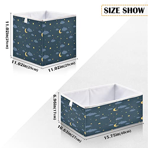 ALAZA Collapsible Storage Cubes Organizer,Night Sky with Moon Stars and Cloud Storage Containers Closet Shelf Organizer with Handles for Home Office