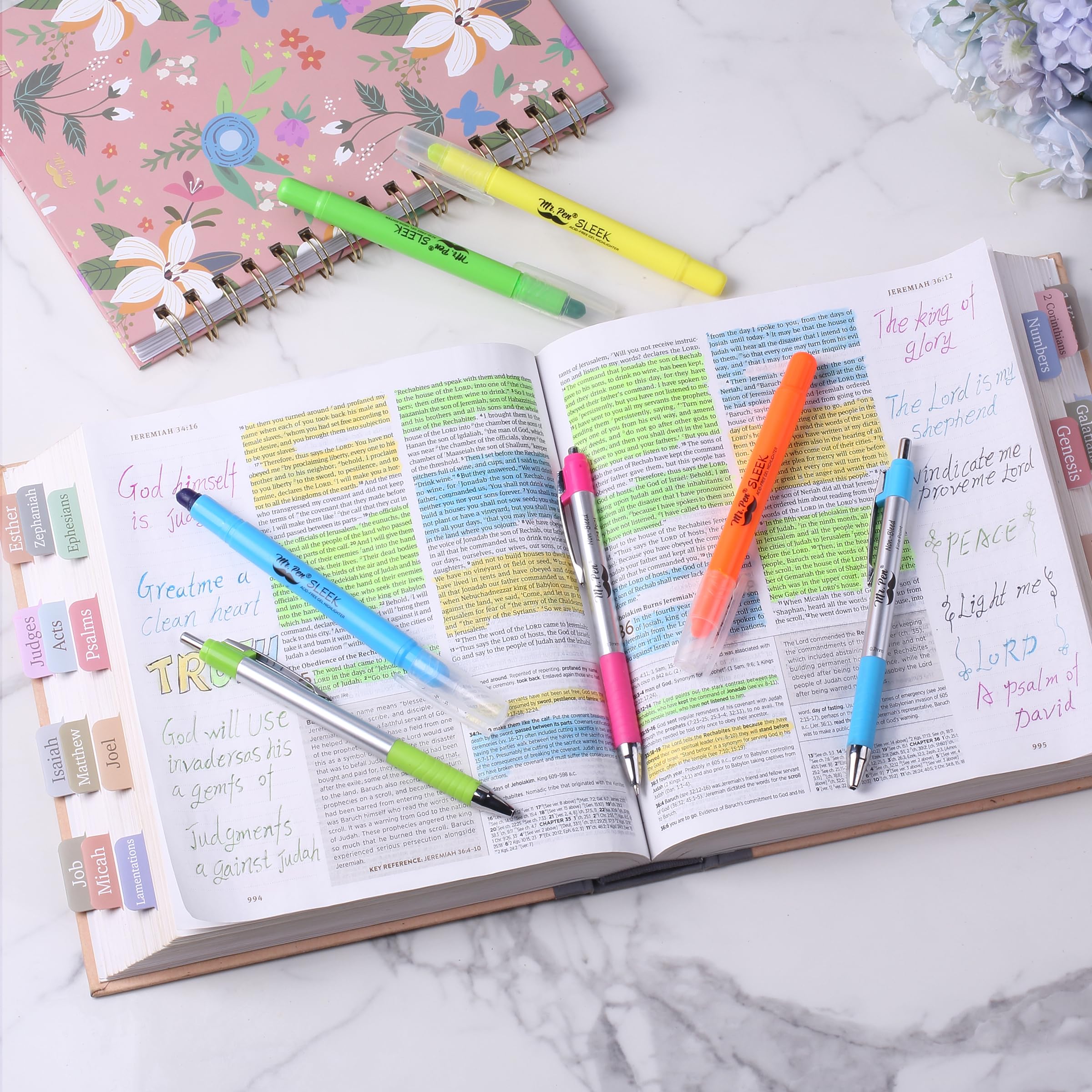 Mr. Pen- Bible Highlighters and Pens No Bleed, 8 Pack, Bible Journaling Kit, Bible Pens No Bleed Through, Gel Highlighters, Bible Markers No Bleed Through, Bible Study Kit, Christian Gifts